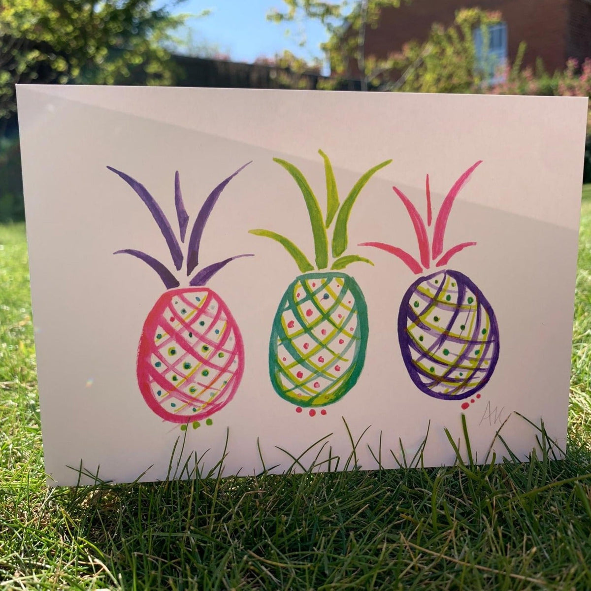 Bright and quirky Pineapple greeting card, made in UK Indigo Prawn