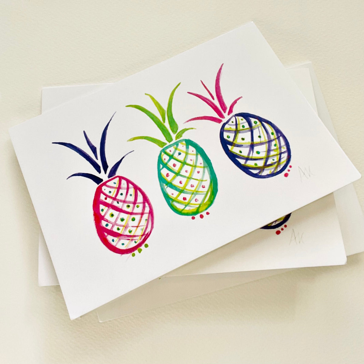 Bright and quirky Pineapple greeting card, made in UK Indigo Prawn